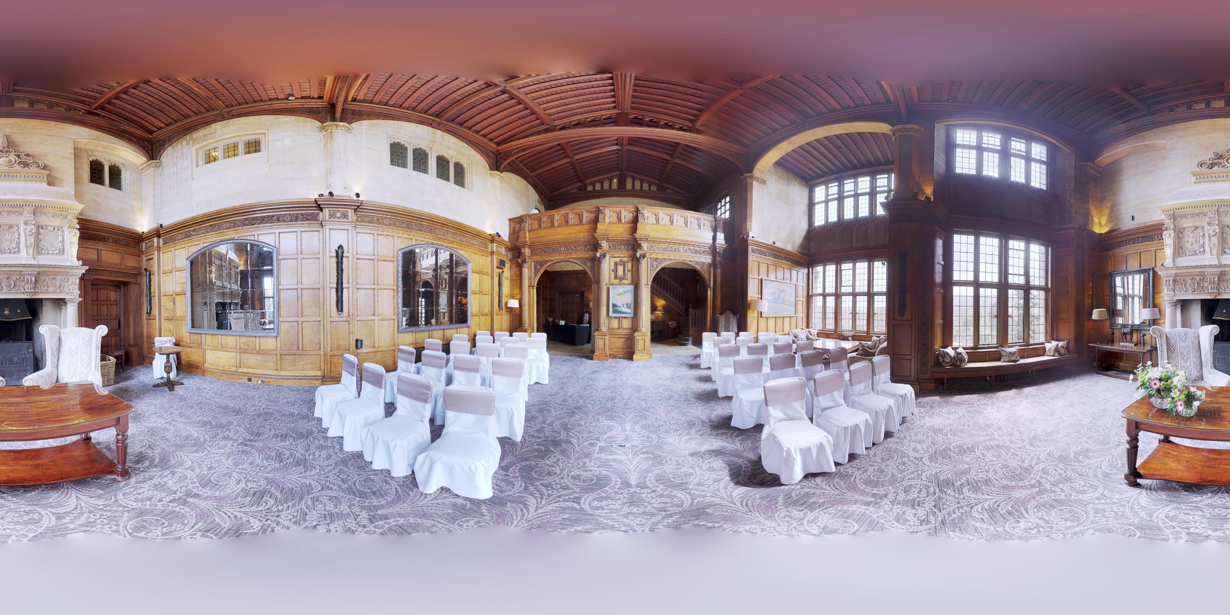 Cathedral Room wedding set up front on Momento360
